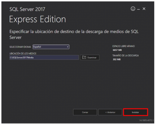 Instalación del motor Microsoft SQL 2017 Express – Centro de ayuda